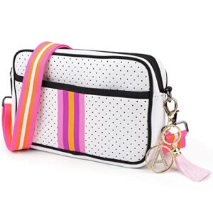 crossbody bags for women, neoprene crossbody bag, neoprene cross body bags purses for women trendy crossbody bag,women’s crossbody handbags,christmas birthday gifts for teenage girls(white perforated)