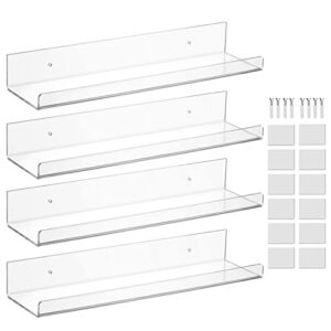 luobao acrylic 15″ invisible floating wall ledge display shelves,floating wall bookshelf,nail polish rack,wall mounted shelf,clear (4 pack – 4mm)