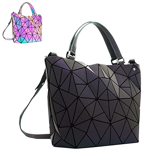 CAFINY Geometric Purse for Women,Geometric Luminous Purses and Handbags,Geometric Bags and Holographic crossbody bag(Medium)