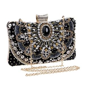 yllwh small beaded clutch purse elegant black evening bags wedding party clutch handbag metal chain shoulder bags