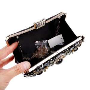 YLLWH Small Beaded Clutch Purse Elegant Black Evening Bags Wedding Party Clutch Handbag Metal Chain Shoulder Bags