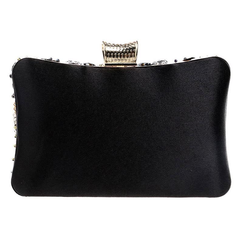 YLLWH Small Beaded Clutch Purse Elegant Black Evening Bags Wedding Party Clutch Handbag Metal Chain Shoulder Bags