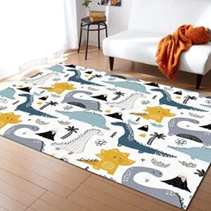 cartoon animal dinosaur area rug, colorful coconut tree soft washable carpet for boys and girls nursery bed living room carpets nursery decor rugs 3ftx2ft