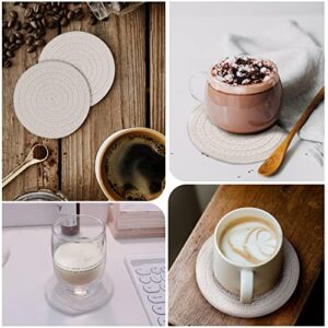 GeeRic 6 Pcs Bar Coasters for Drinks, Handmade Braided Woven Drink Coaster Set, Beermat Beverage Coaster 4.3” Non Slip Coasters, White