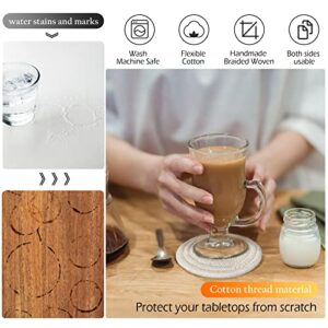 GeeRic 6 Pcs Bar Coasters for Drinks, Handmade Braided Woven Drink Coaster Set, Beermat Beverage Coaster 4.3” Non Slip Coasters, White