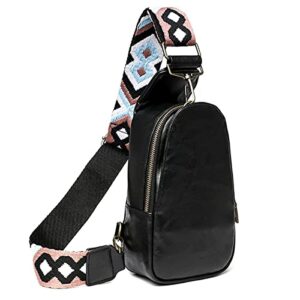 jyg sling bags for women crossbody small pu leather chest bag guitar strap purse fashion 2022 for traveling sporting (black)