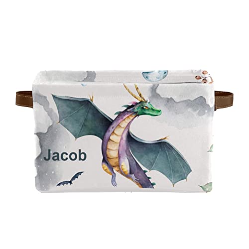 Watercolor Flying Dragon Personalized Storage Bins Box Baskets with Handle Cubes Clothes Basket Box for Women Christmas Office Holiday 1 Pack