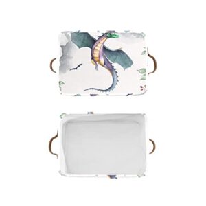 Watercolor Flying Dragon Personalized Storage Bins Box Baskets with Handle Cubes Clothes Basket Box for Women Christmas Office Holiday 1 Pack