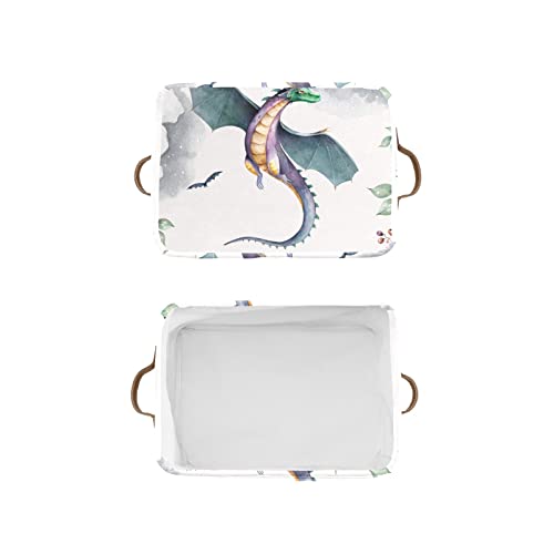 Watercolor Flying Dragon Personalized Storage Bins Box Baskets with Handle Cubes Clothes Basket Box for Women Christmas Office Holiday 1 Pack