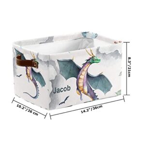 Watercolor Flying Dragon Personalized Storage Bins Box Baskets with Handle Cubes Clothes Basket Box for Women Christmas Office Holiday 1 Pack