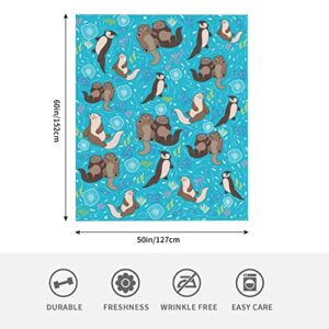 Cute Sea Otter Flannel Throw Blanket Soft Lightweight Warm Blanket All Season Sofa Blanket Can Be Used in Office Living Room Bed Suitable for Children Adults or Teenagers 60"X50" Inches