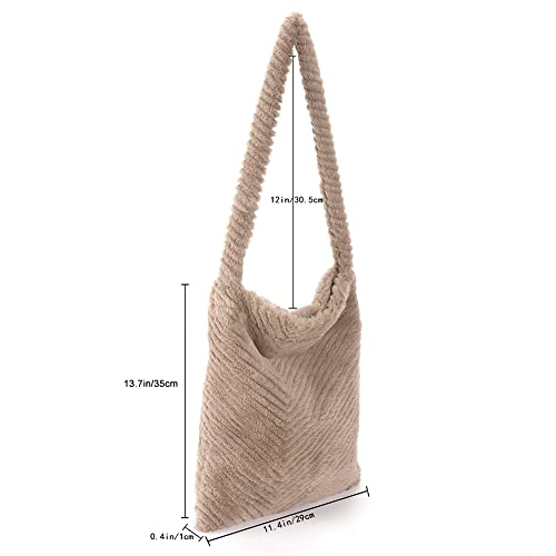 JQWYGB Fluffy Tote Bag - Soft Plush Shoulder Bag Handbag Y2K Tote Bag Aesthetic Fuzzy Purses for Women (Khaki)