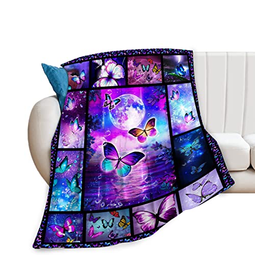 Butterfly Blanket for Women Girls Super Soft Cozy Purple Butterfly Fleece Throw Blanket Warm Fuzzy Plush Fantasy Butterfly Gifts for Women Flannel Gift Blankets for Kids Adults 50"x40"