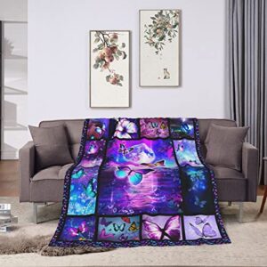 Butterfly Blanket for Women Girls Super Soft Cozy Purple Butterfly Fleece Throw Blanket Warm Fuzzy Plush Fantasy Butterfly Gifts for Women Flannel Gift Blankets for Kids Adults 50"x40"