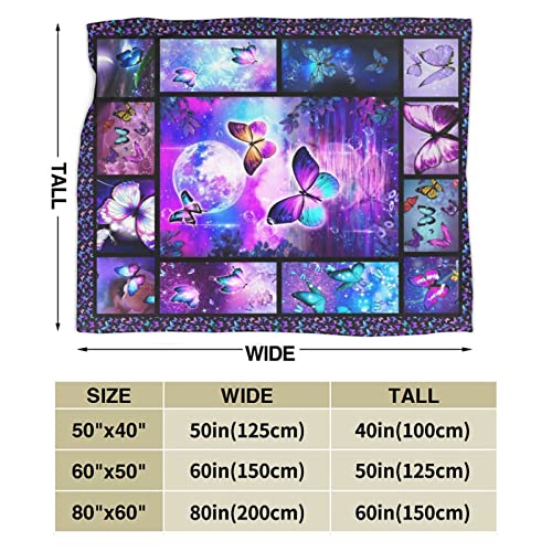 Butterfly Blanket for Women Girls Super Soft Cozy Purple Butterfly Fleece Throw Blanket Warm Fuzzy Plush Fantasy Butterfly Gifts for Women Flannel Gift Blankets for Kids Adults 50"x40"