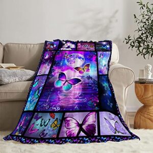 Butterfly Blanket for Women Girls Super Soft Cozy Purple Butterfly Fleece Throw Blanket Warm Fuzzy Plush Fantasy Butterfly Gifts for Women Flannel Gift Blankets for Kids Adults 50"x40"