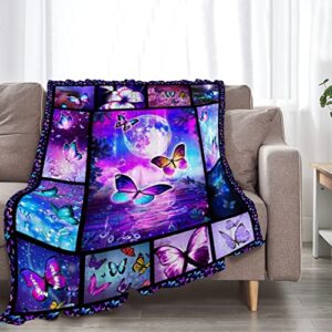 Butterfly Blanket for Women Girls Super Soft Cozy Purple Butterfly Fleece Throw Blanket Warm Fuzzy Plush Fantasy Butterfly Gifts for Women Flannel Gift Blankets for Kids Adults 50"x40"