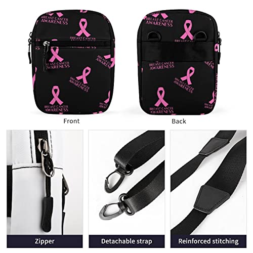 Pink Breast Cancer Awareness Crossbody Small Items Tote Bag Travel Satchel Purse Messenger Shoulder Handbag