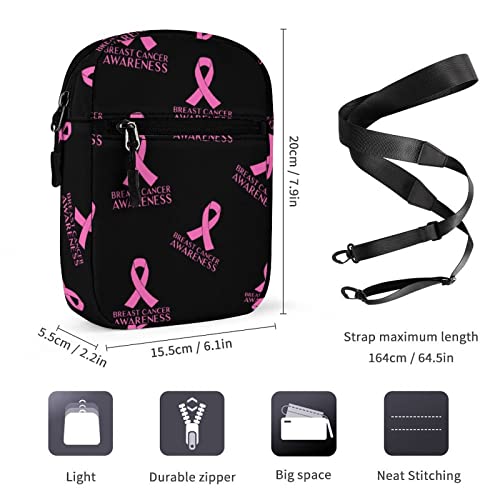 Pink Breast Cancer Awareness Crossbody Small Items Tote Bag Travel Satchel Purse Messenger Shoulder Handbag