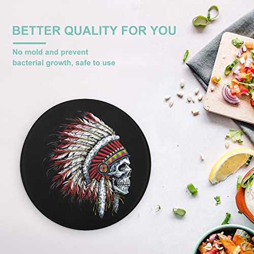 Indian Skull Printed Round Cutting Board Glass Chopping Blocks Mats Food Tray for Home Kitchen Decoration