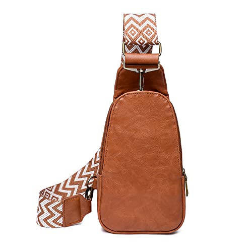 Hi-QTool Women Chest Bag Sling Bag Small Crossbody Daypack Guitar Strap Purse PU Leather Satchel Shoulder Bag for Travel