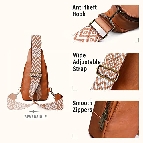 Hi-QTool Women Chest Bag Sling Bag Small Crossbody Daypack Guitar Strap Purse PU Leather Satchel Shoulder Bag for Travel