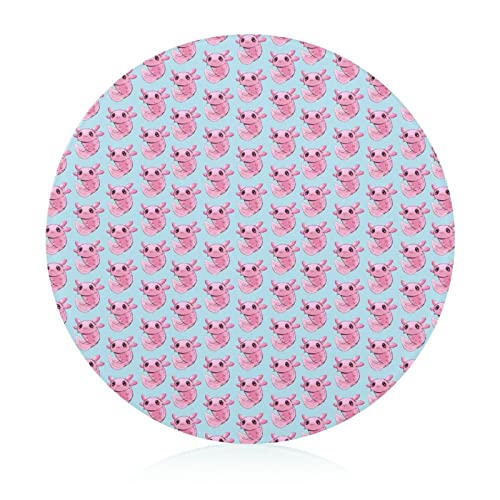 Pink Axolotl Printed Round Cutting Board Glass Chopping Blocks Mats Food Tray for Home Kitchen Decoration