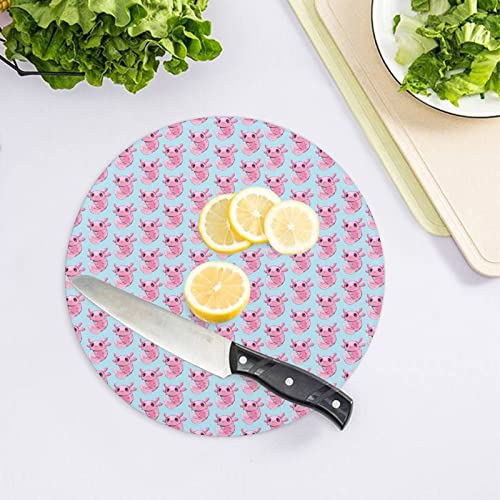 Pink Axolotl Printed Round Cutting Board Glass Chopping Blocks Mats Food Tray for Home Kitchen Decoration