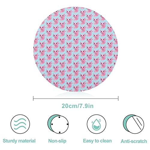 Pink Axolotl Printed Round Cutting Board Glass Chopping Blocks Mats Food Tray for Home Kitchen Decoration