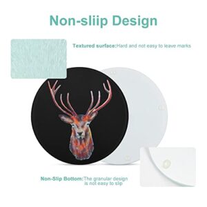 Reindeer Head Printed Round Cutting Board Glass Chopping Blocks Mats Food Tray for Home Kitchen Decoration