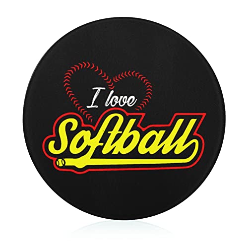 Love Softball Printed Round Cutting Board Glass Chopping Blocks Mats Food Tray for Home Kitchen Decoration