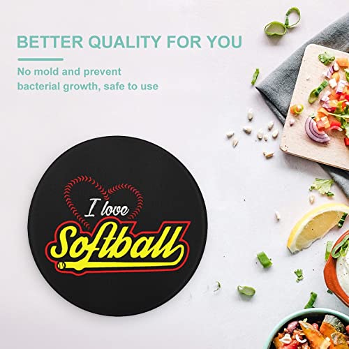 Love Softball Printed Round Cutting Board Glass Chopping Blocks Mats Food Tray for Home Kitchen Decoration