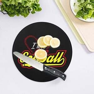 Love Softball Printed Round Cutting Board Glass Chopping Blocks Mats Food Tray for Home Kitchen Decoration