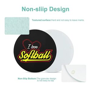 Love Softball Printed Round Cutting Board Glass Chopping Blocks Mats Food Tray for Home Kitchen Decoration