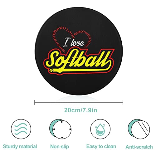 Love Softball Printed Round Cutting Board Glass Chopping Blocks Mats Food Tray for Home Kitchen Decoration