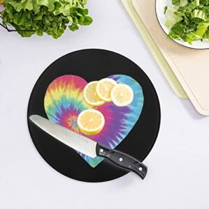 Tie-Dye Heart Printed Round Cutting Board Glass Chopping Blocks Mats Food Tray for Home Kitchen Decoration