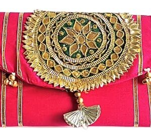 Clutch Bag For Woman Traditional Patola Clutch Handbag Elegant Evening Wedding Party Purse For Women's & Girls BY PANACHE MERCHANT (Pink)