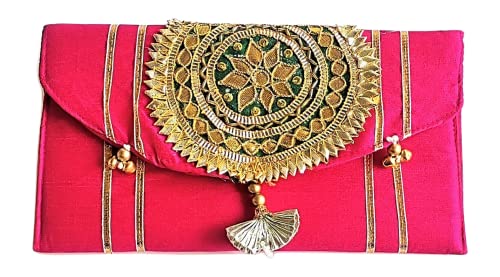 Clutch Bag For Woman Traditional Patola Clutch Handbag Elegant Evening Wedding Party Purse For Women's & Girls BY PANACHE MERCHANT (Pink)