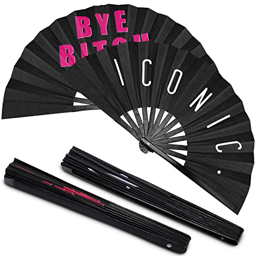 Amyhill Rave Fan 2 Packs Black Large Folding Hand Fan Bamboo Chinese Fan with Voice for Men and Women Party Performance, Dance, Decorations, Gift, 13 Inch (Novelty Style)