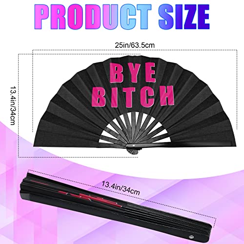 Amyhill Rave Fan 2 Packs Black Large Folding Hand Fan Bamboo Chinese Fan with Voice for Men and Women Party Performance, Dance, Decorations, Gift, 13 Inch (Novelty Style)