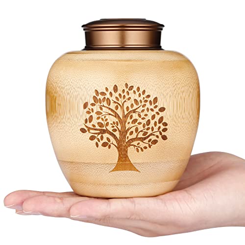 Small Keepsake Urns for Human Ashes Made of Bamboo,Decorative Urns with Tree of Life Pattern Engraved,Mini Memorial Cremation Urns for Human Ashes Adult Female Male