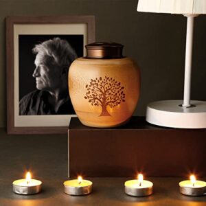 Small Keepsake Urns for Human Ashes Made of Bamboo,Decorative Urns with Tree of Life Pattern Engraved,Mini Memorial Cremation Urns for Human Ashes Adult Female Male