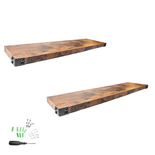 Warrior Mouthguards Floating Shelves for Bathroom and Kitchen - Rustic Farmhouse Decorative Storage and Display Wall Shelving, Set of 2, Brown