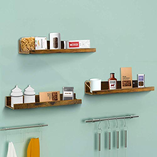 16 Inch Floating Shelves ,Set of 3, Rustic Wall Mounted Picture Ledge Wooden Wall Shelf for Living Room Bedroom Kitchen Bathroom, 3 Different Sizes