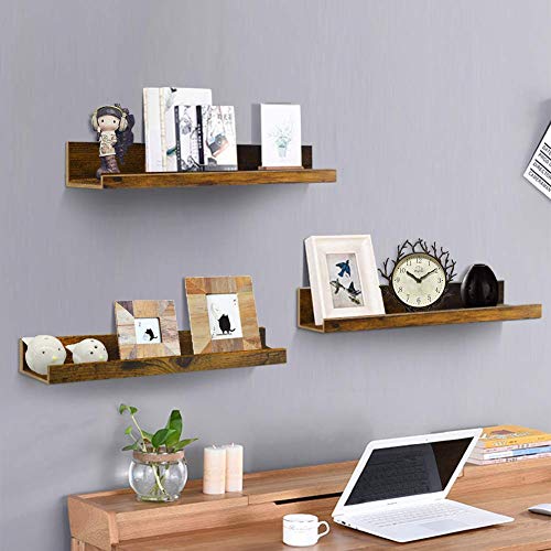 16 Inch Floating Shelves ,Set of 3, Rustic Wall Mounted Picture Ledge Wooden Wall Shelf for Living Room Bedroom Kitchen Bathroom, 3 Different Sizes