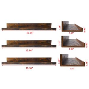 16 Inch Floating Shelves ,Set of 3, Rustic Wall Mounted Picture Ledge Wooden Wall Shelf for Living Room Bedroom Kitchen Bathroom, 3 Different Sizes