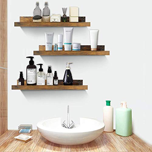 16 Inch Floating Shelves ,Set of 3, Rustic Wall Mounted Picture Ledge Wooden Wall Shelf for Living Room Bedroom Kitchen Bathroom, 3 Different Sizes