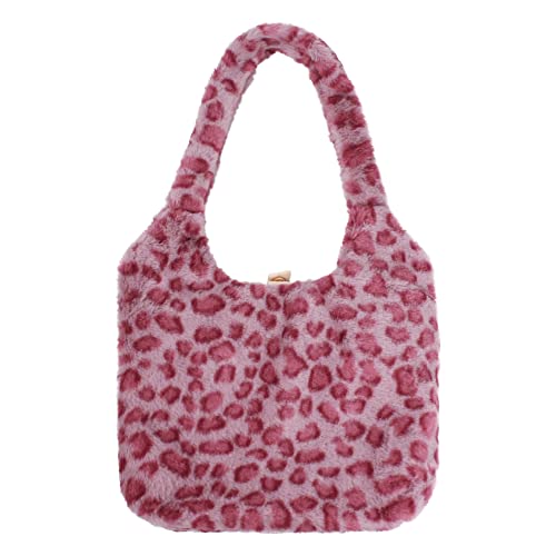 Women Plush Shoulder Bags Cute Bear Pattern Plush Tote Handbag Girls Shopping Dating Bag