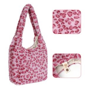 Women Plush Shoulder Bags Cute Bear Pattern Plush Tote Handbag Girls Shopping Dating Bag