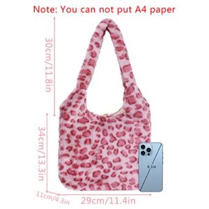 Women Plush Shoulder Bags Cute Bear Pattern Plush Tote Handbag Girls Shopping Dating Bag